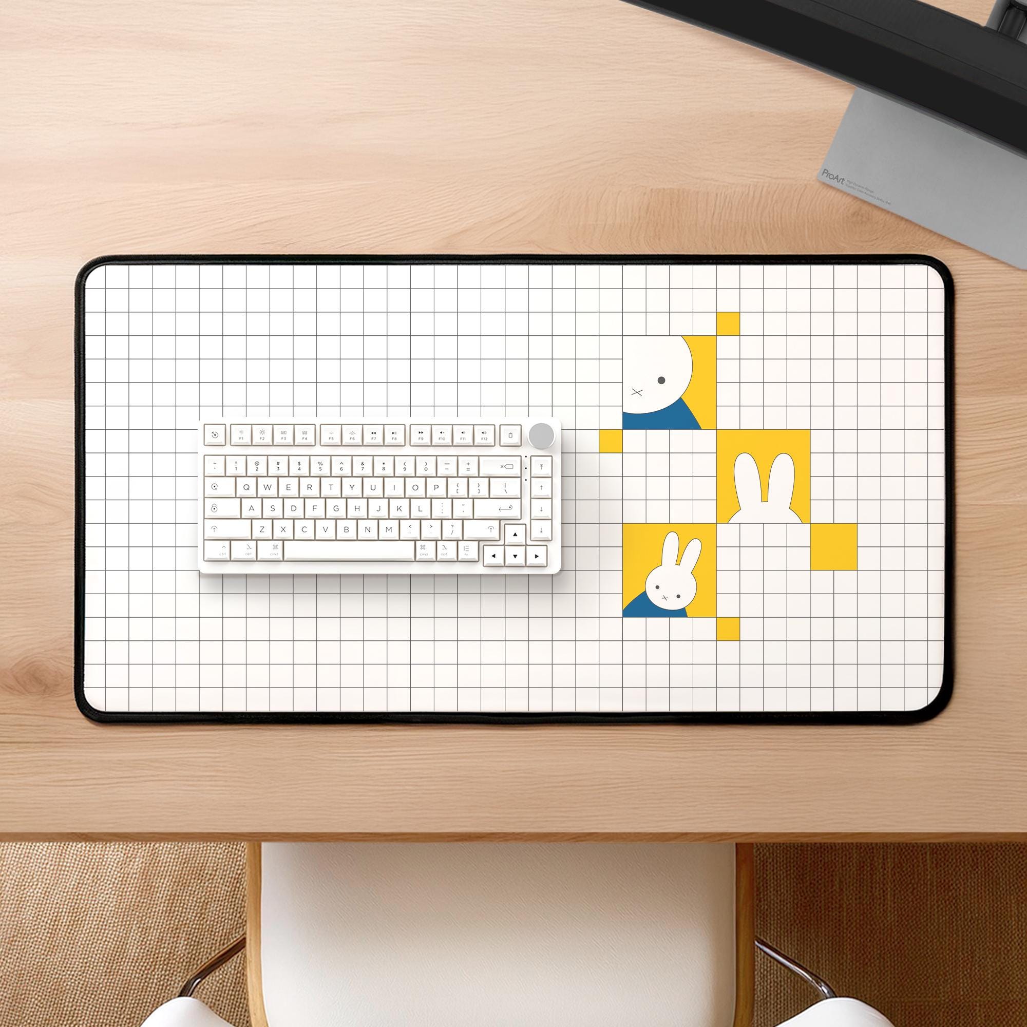 Miffy-inspired Grid Desk Mat | Custom Illustrated Bunny Desk Mat, Large ...