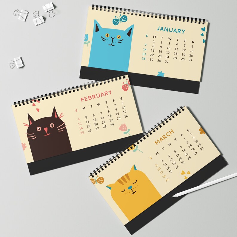 2027 Cat Themed Desk Calendar | Cute Cat Calendar | Minimalist Design ...