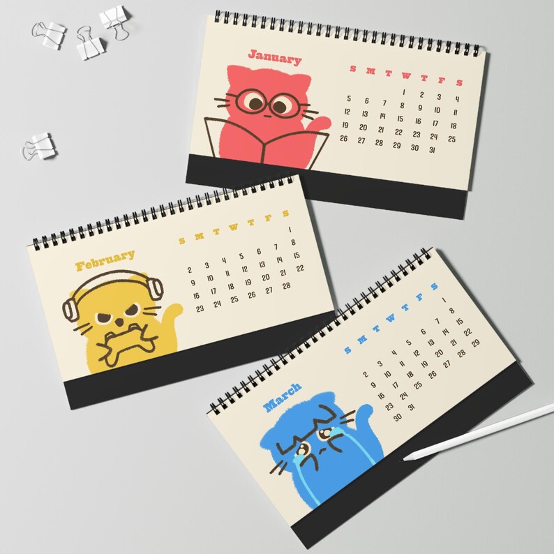 2025 Minimalist Cat Desktop Calendar, Messy Hand-drawn Kitty Monthly ...