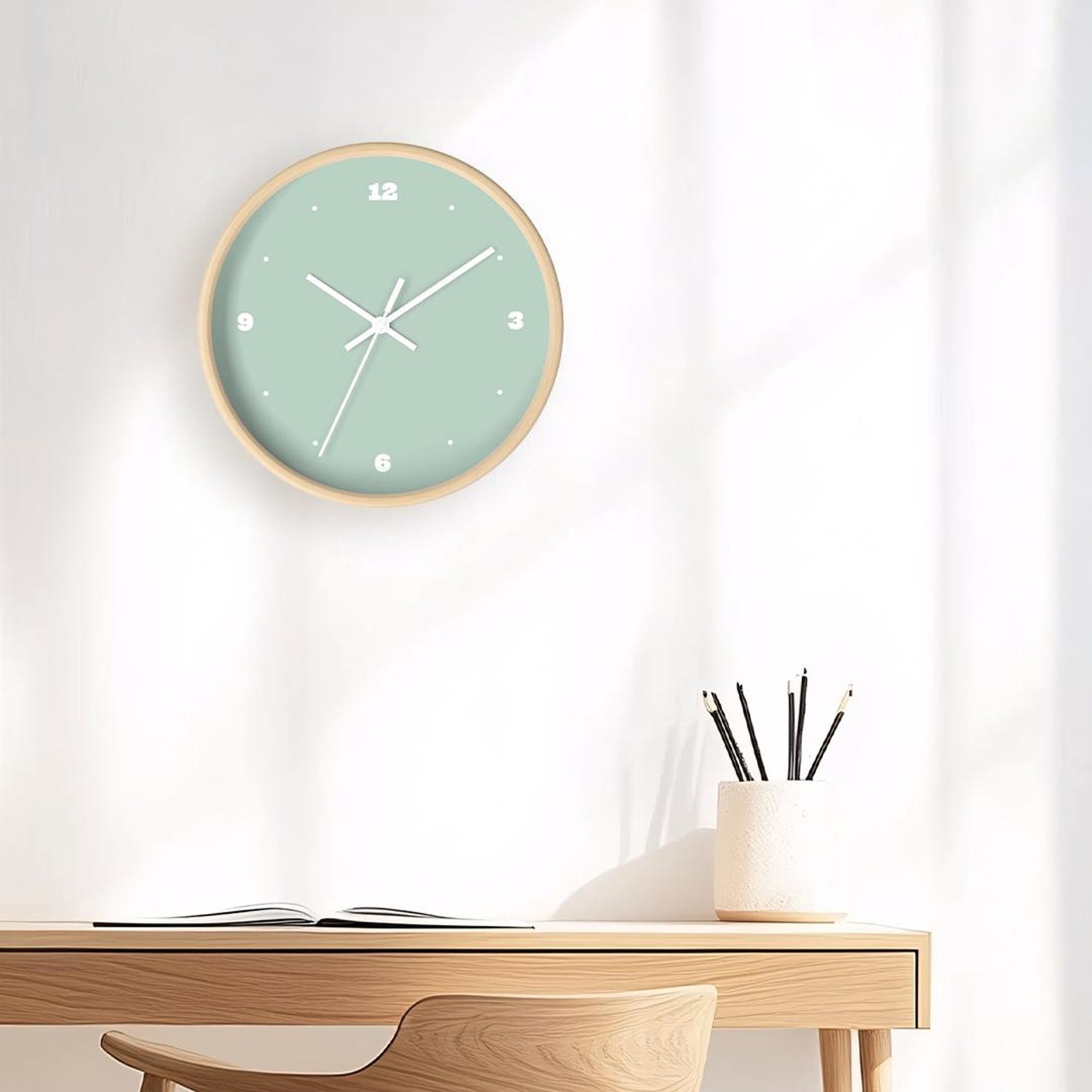 Modern Green Wall Clock, Minimalist Clock, Mint Green, Simple, Elegant ...