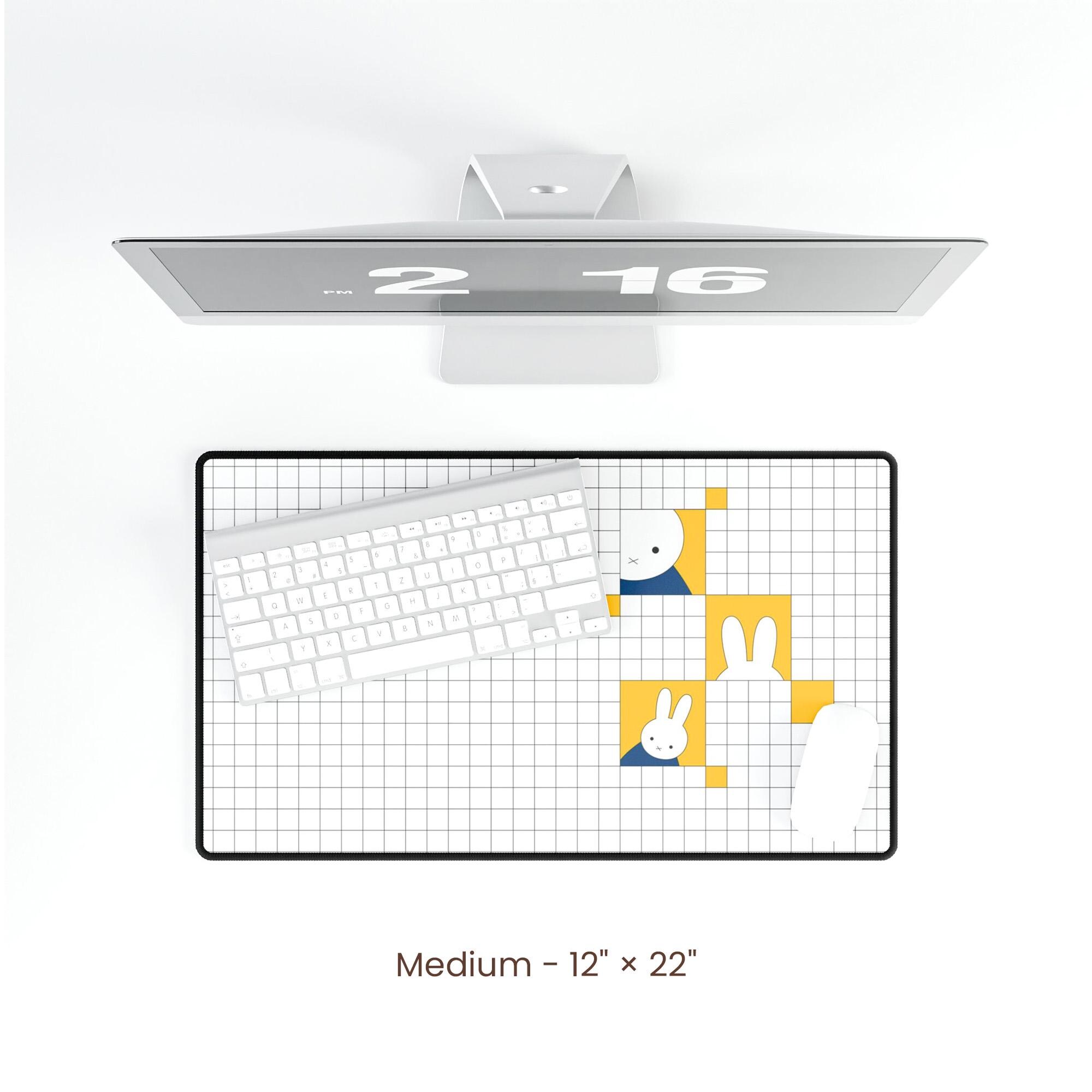 Miffy-inspired Grid Desk Mat | Custom Illustrated Bunny Desk Mat, Large ...