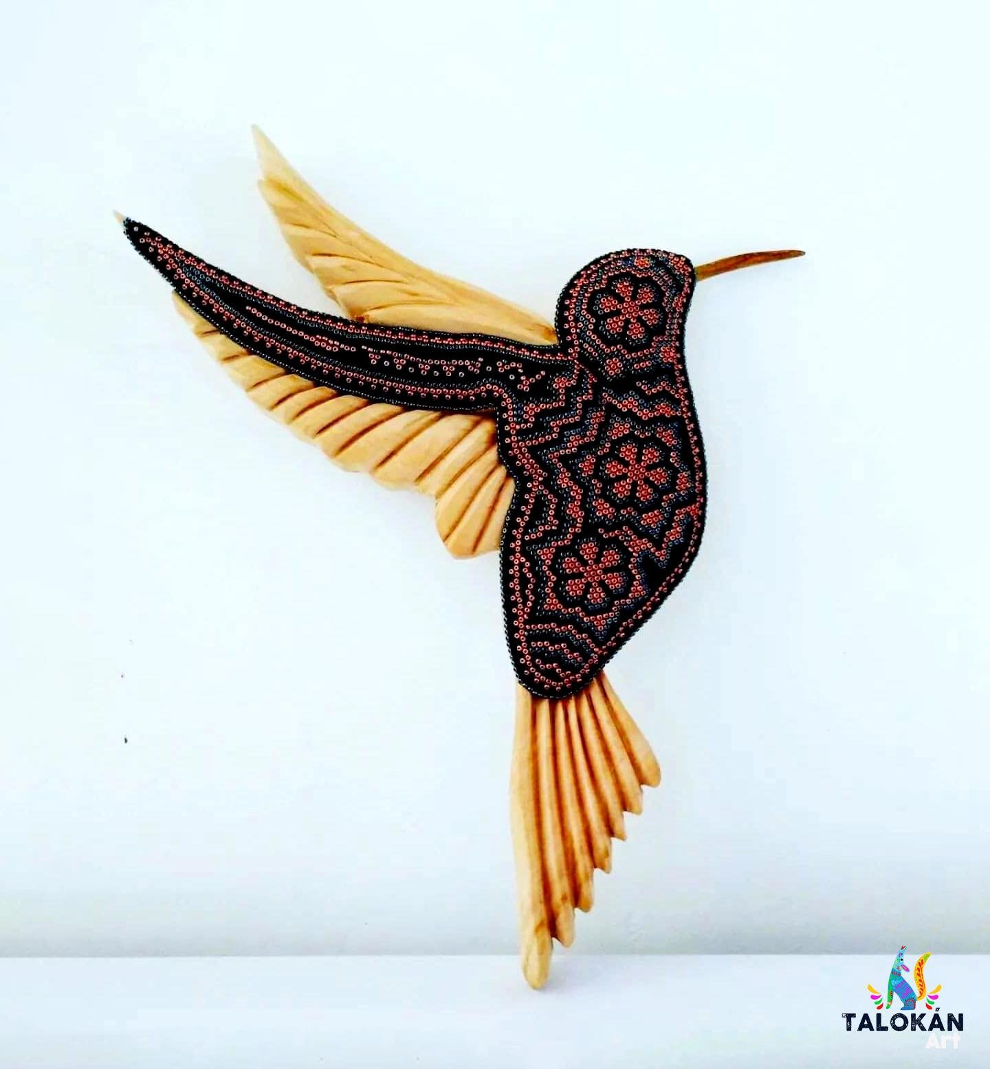 Wooden Hummingbird Decorated With Beads, Huichol Art, Wooden ...