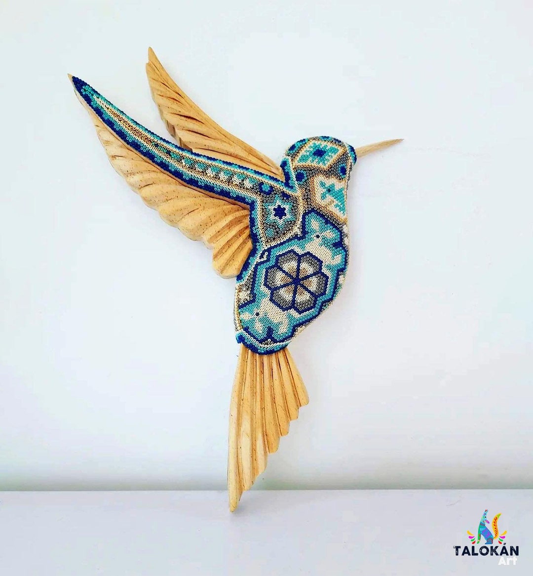 Wooden Hummingbird Decorated With Beads, Huichol Art, Wooden ...