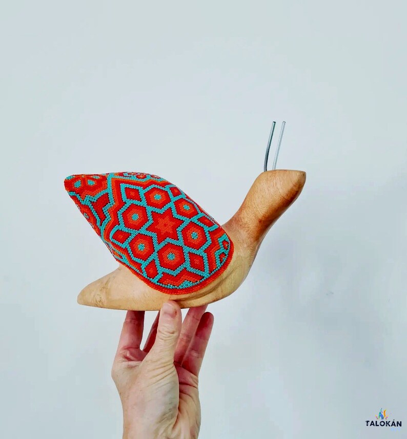 Wooden Snail Sculpture, Wixarika Art, Wood Art, Wooden Snail With Beads ...