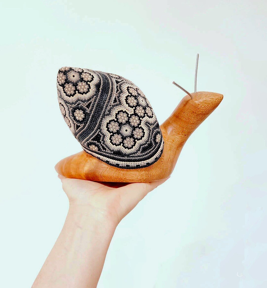 Wooden Snail Sculpture, Wixarika Art, Wood Art, Wooden Snail With Beads ...