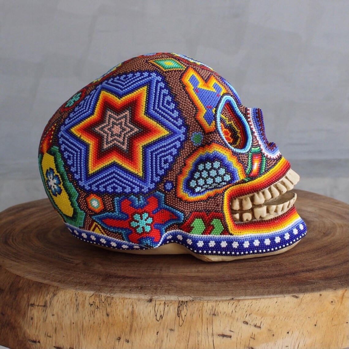 Skull Covered With Huichol Art Mexican Art Skull With - Etsy