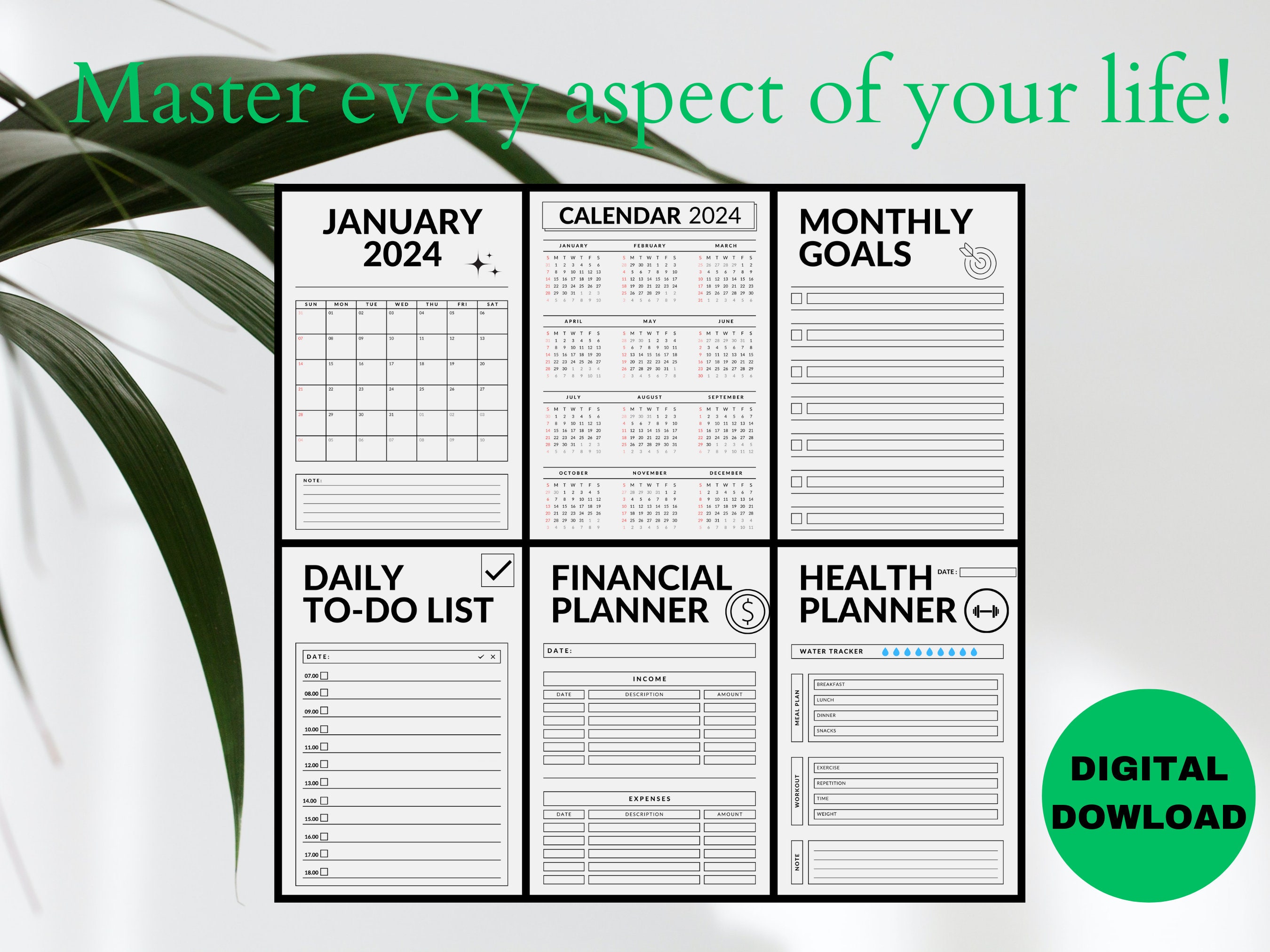 2024 Digital Printable Planner Monthly Goals, Daily To-do, Financial ...