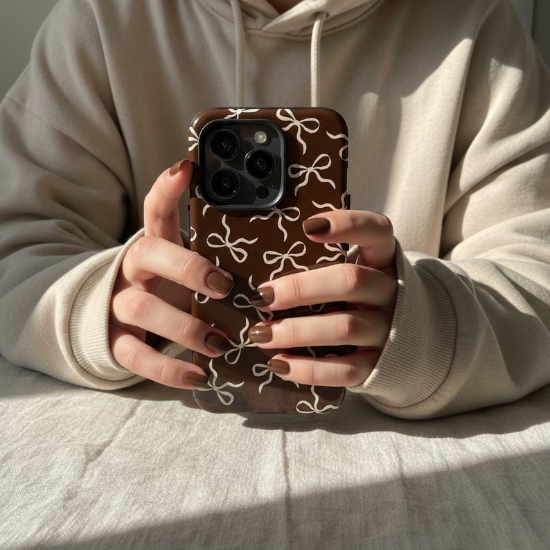 Espresso Brown Bow Ribbon Phone Case Glossy Neutral Coquette iPhone 15 ...