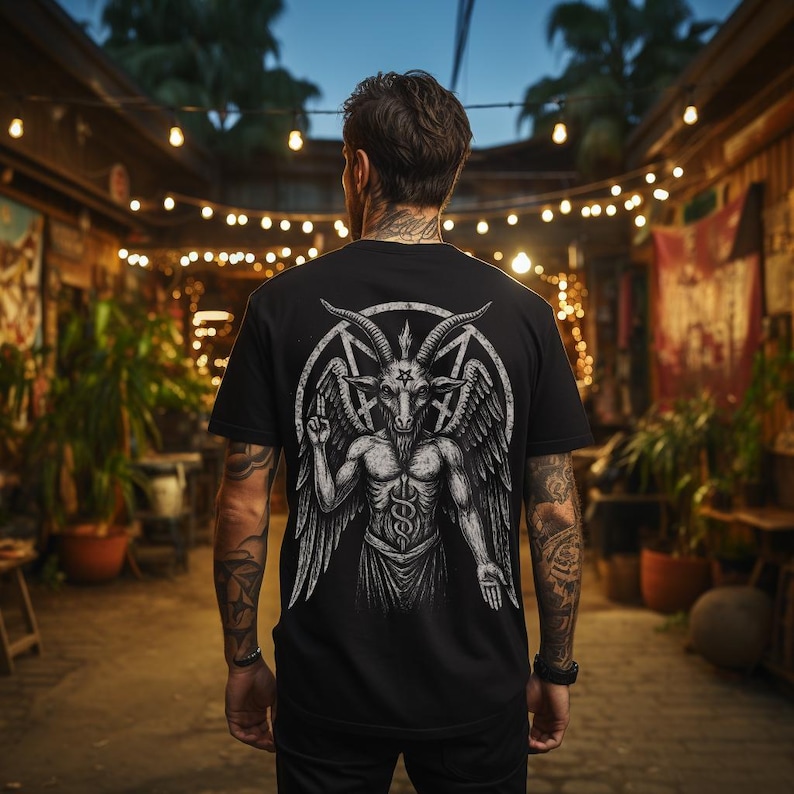 Baphomet Goat Satanic T-shirt Gothic Gift, Occult Pentagram Design ...
