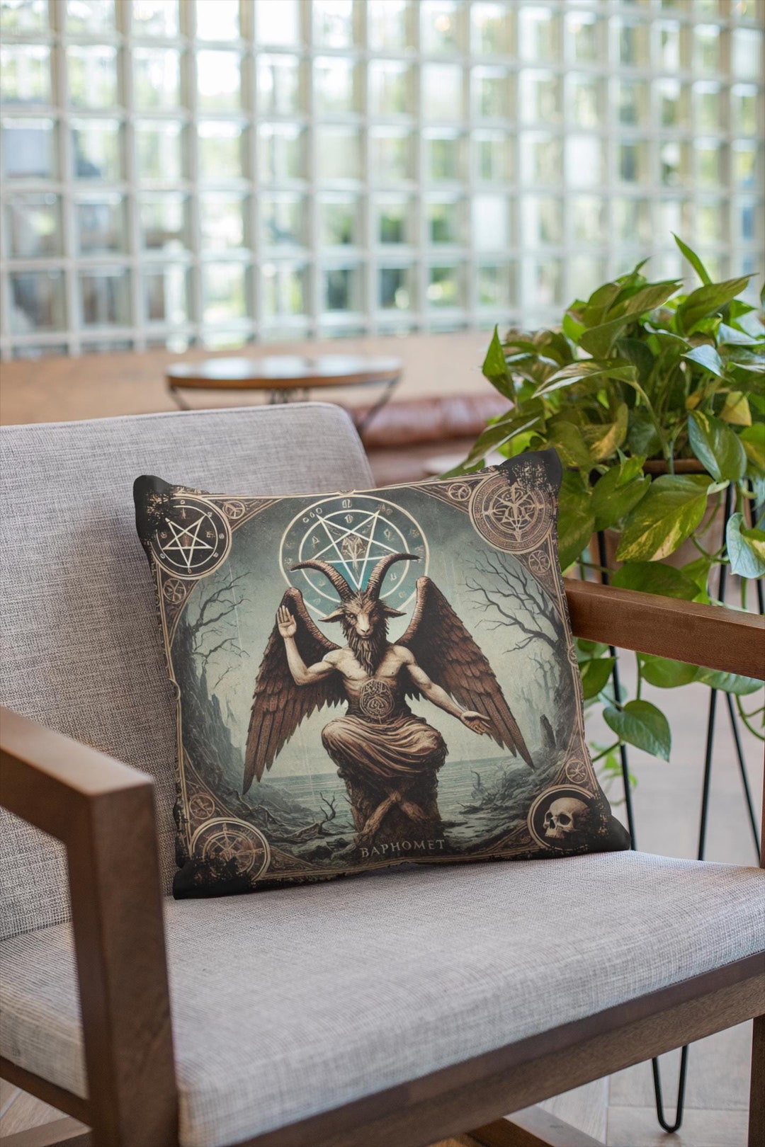 Baphomet Square Pillow Satanic Home Decor Occult Pillow Goth Bedroom ...