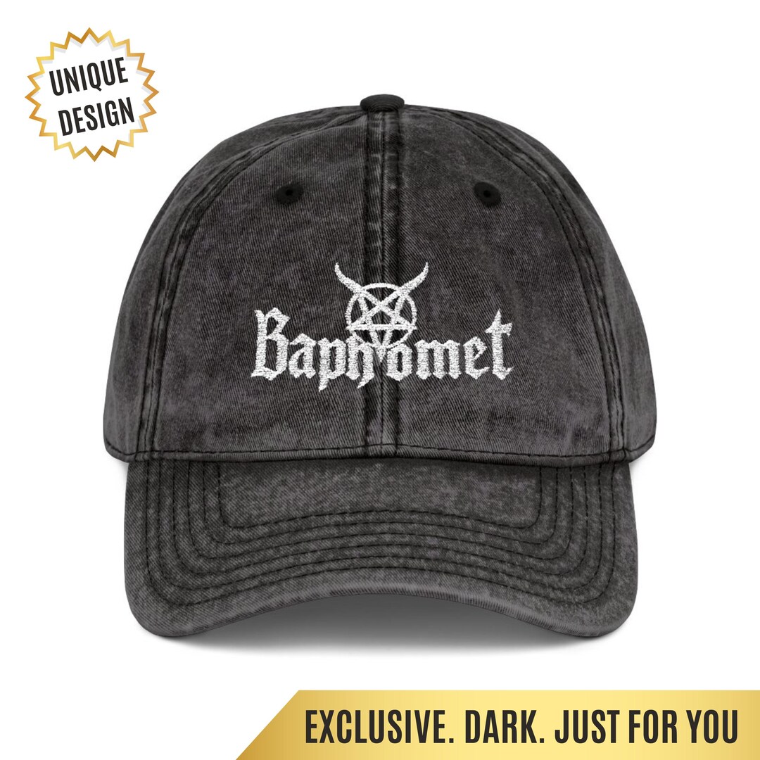 Baphomet Gothic Cap, Occult Embroidered Hat, Satanic Vintage Distressed ...