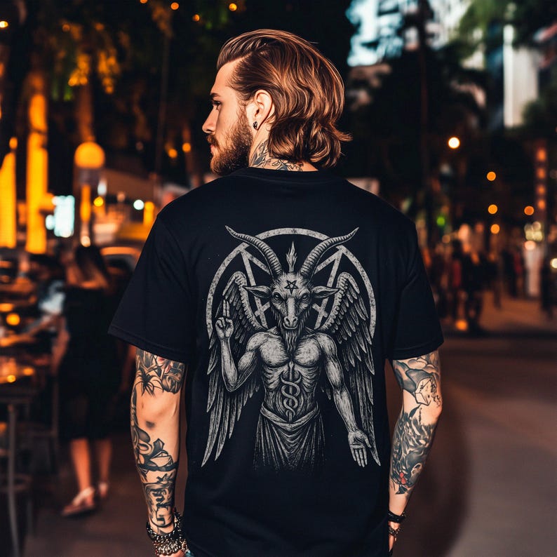 Baphomet Goat Satanic T-shirt Gothic Gift, Occult Pentagram Design ...