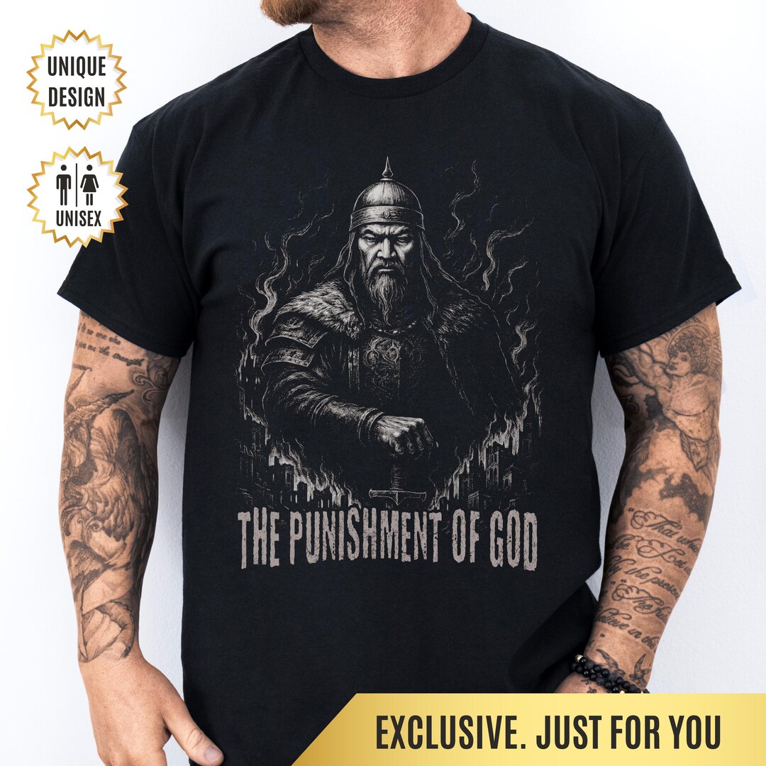 Genghis Khan T-shirt the Punishment of God Tee Gothic History Shirt ...