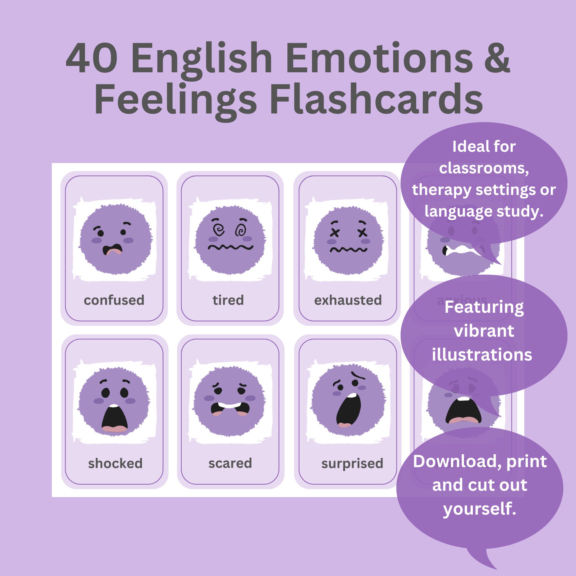 40 Emotions Flashcards | Feelings Flashcards | Teaching Emotions - Etsy