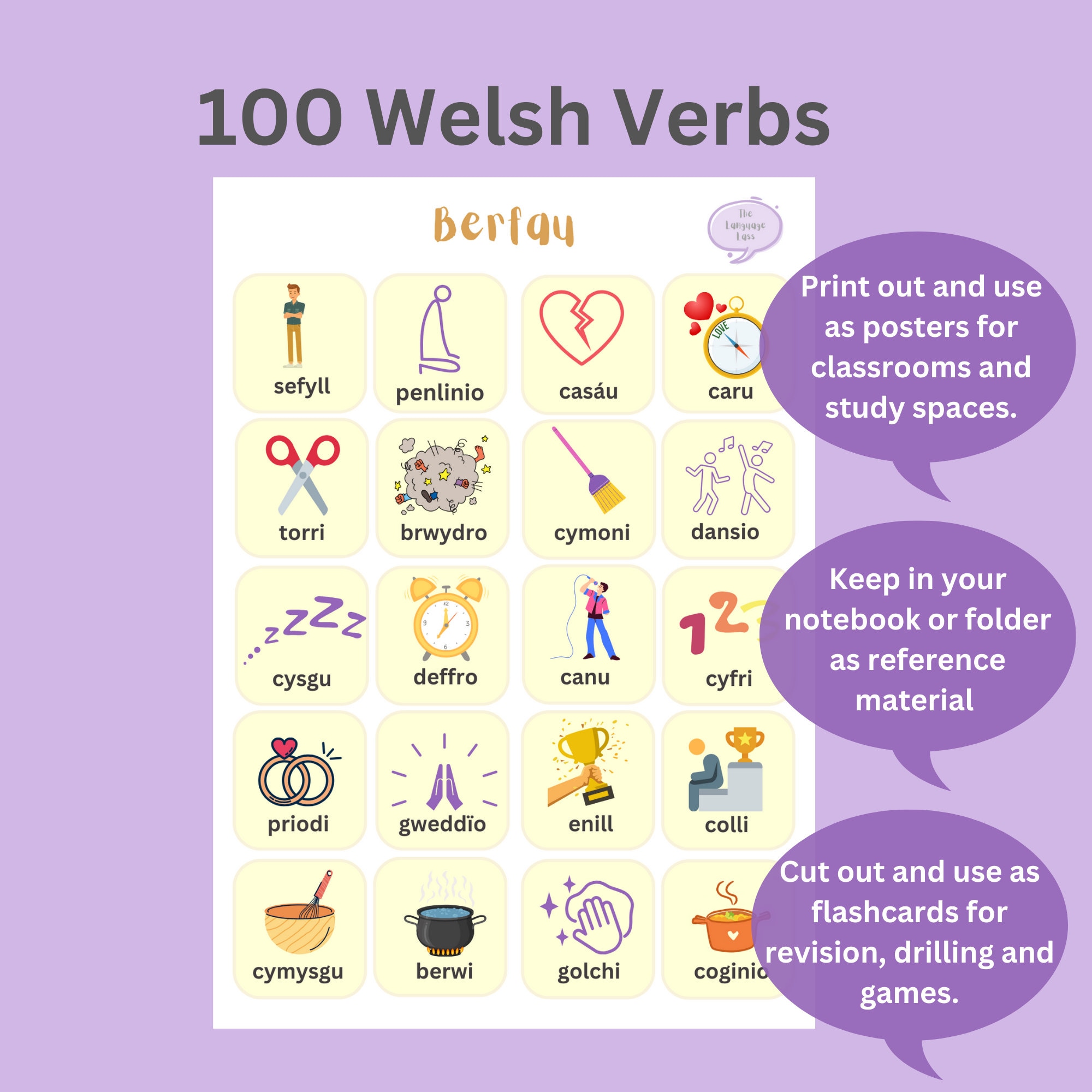 100 Welsh Verbs Flashcards | Learn Welsh Vocabulary | Printable Welsh ...