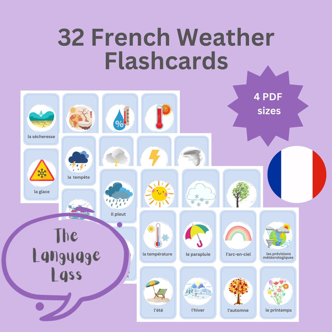 32 French Weather Flashcards | Learn French Vocabulary | Printable ...