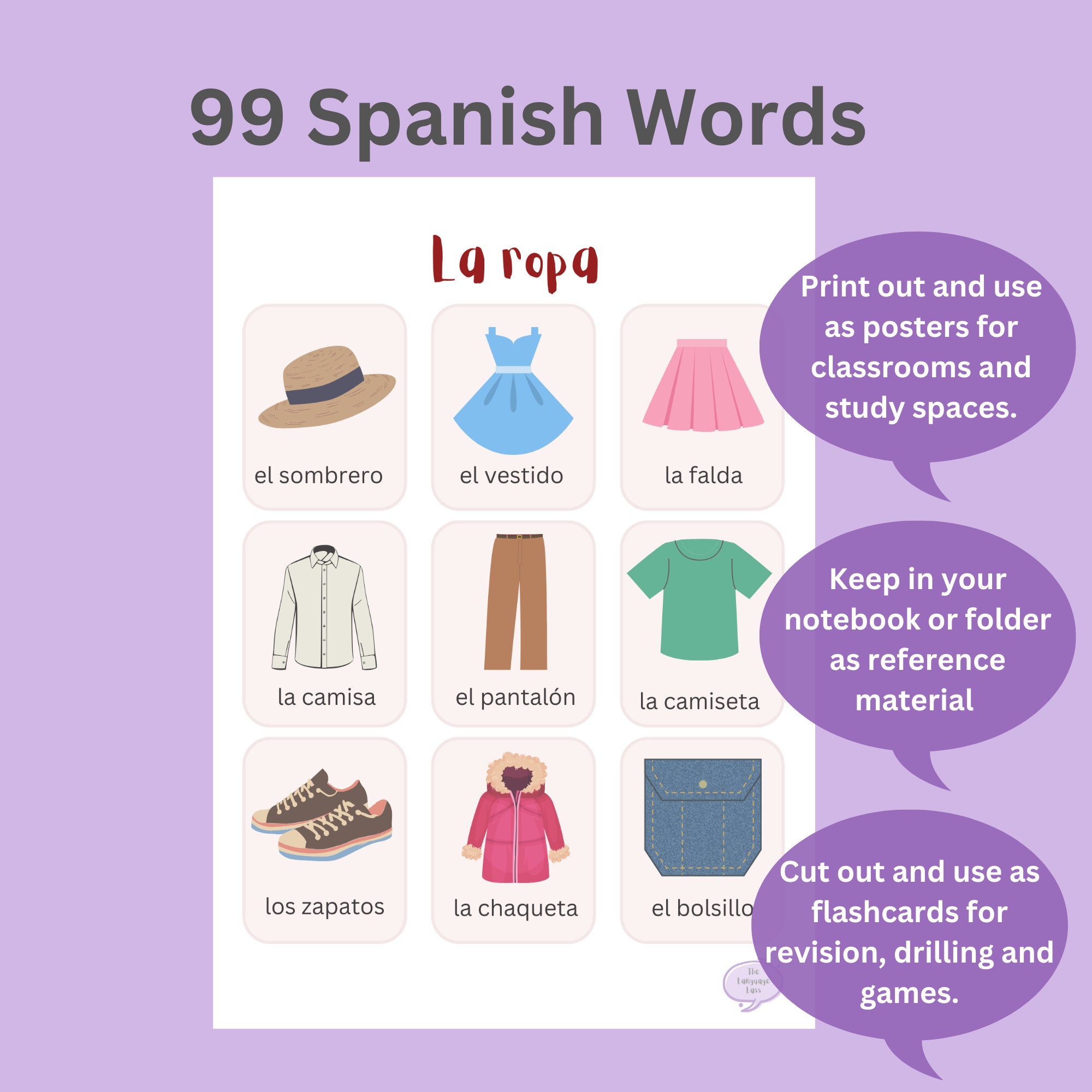 99 Basic Spanish Vocabulary Flashcards: Illustrated Starter Words (PDF ...