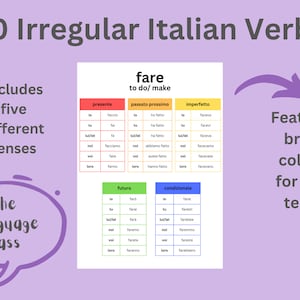 Italian Irregular Verbs Conjugation Table | Top 10 Italian Verbs Flashcards | Italian Grammar ...