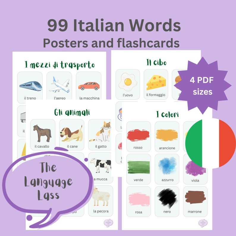 99 Italian Words Italian Vocabulary Italian Flashcards - Etsy