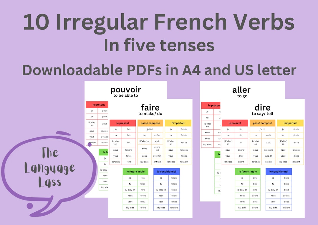 French Top 10 Irregular Verbs Conjugation Table | French Grammar ...