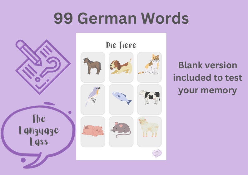 German Vocabulary Flashcards: 99 Starter Words (PDF) - Etsy