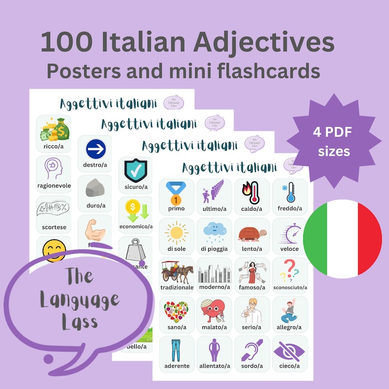 100 Italian Adjectives Flashcards | Italian Vocabulary Builder ...