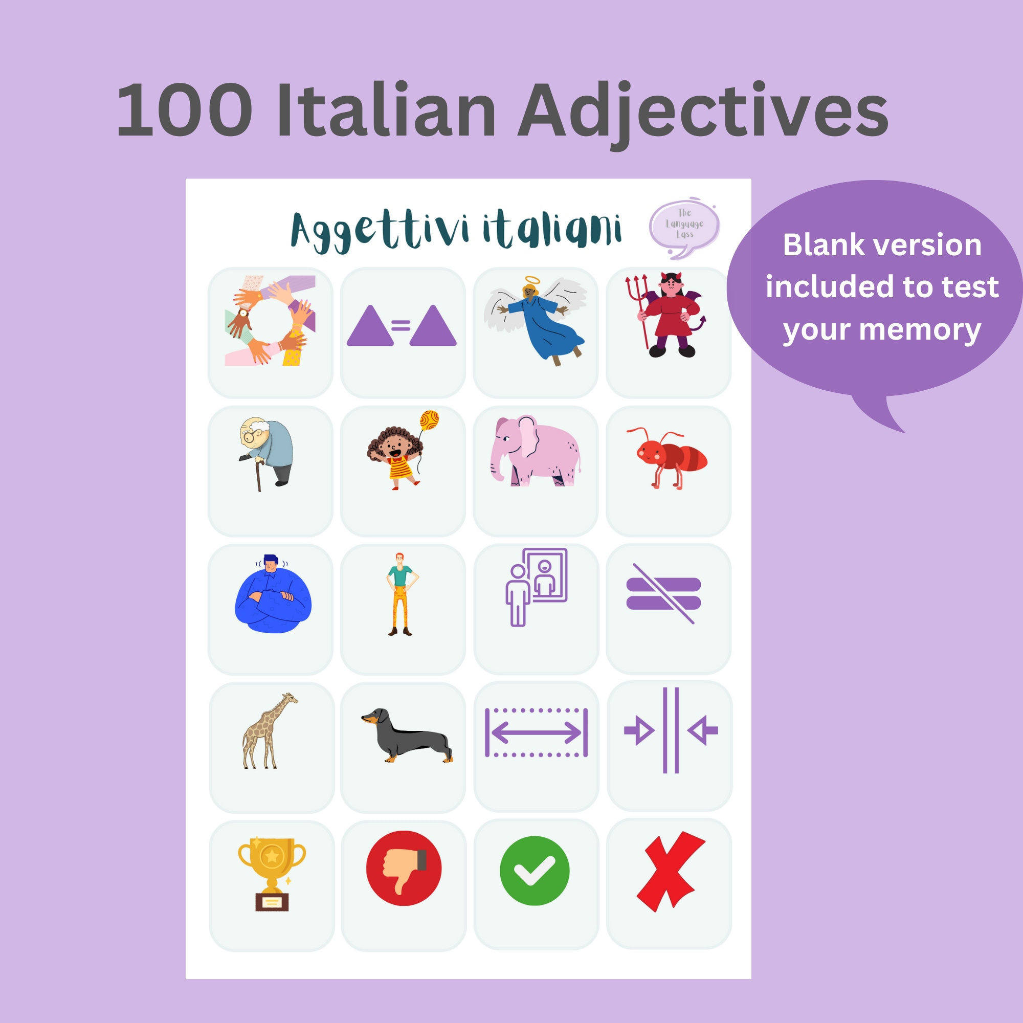 100 Italian Adjectives Italian Vocabulary Italian Flashcards - Etsy