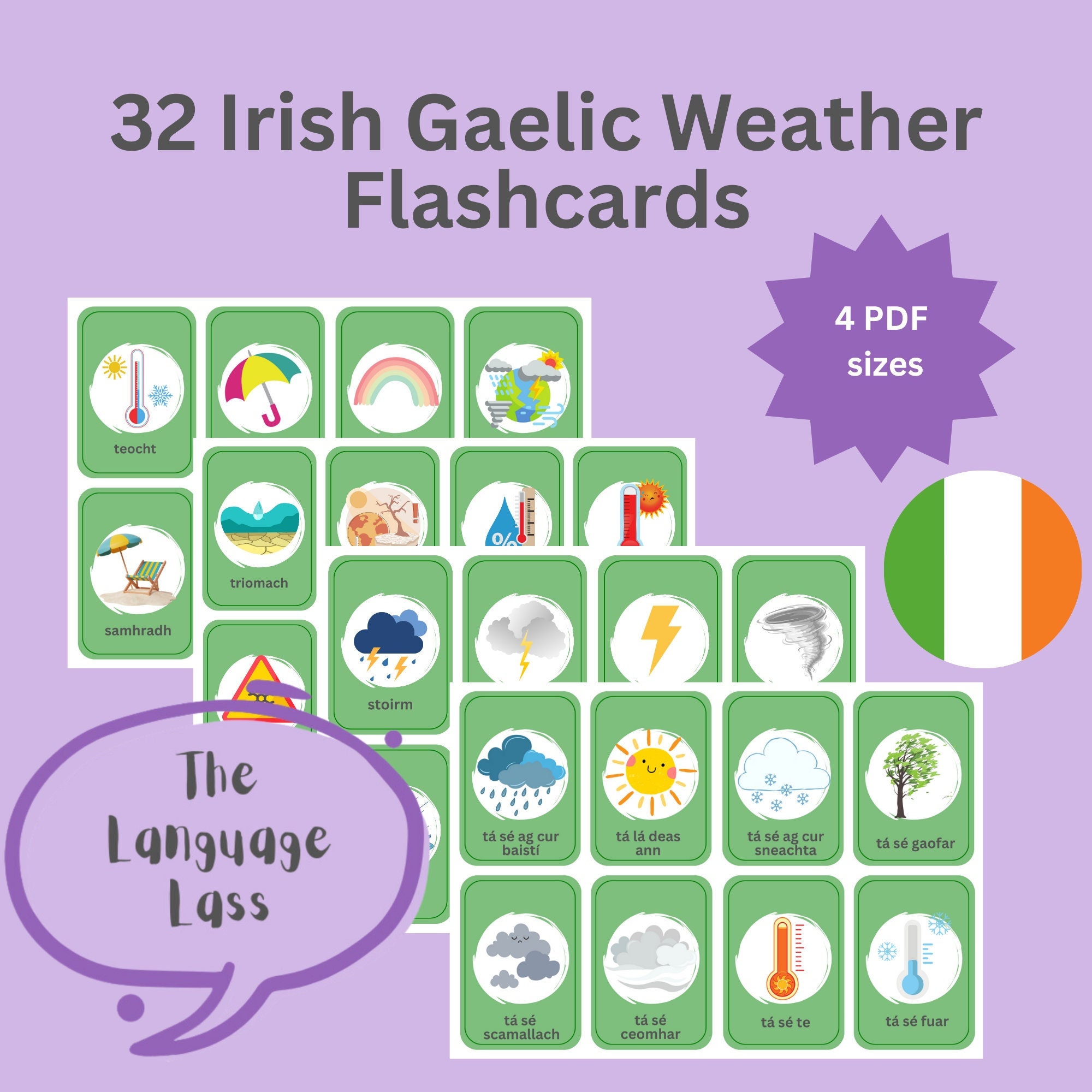 32 Irish Gaelic Weather Flashcards | Irish Flashcards | Irish Gaelic ...