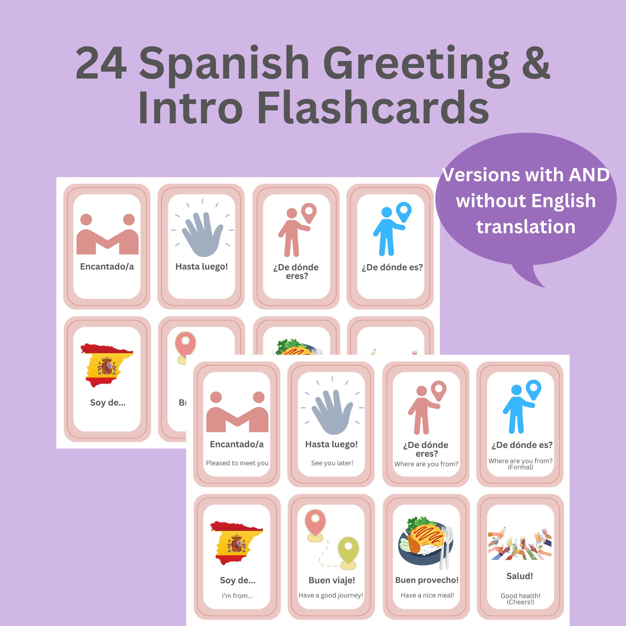 24 Spanish Greeting Flashcards | Printable Spanish Flashcards | Learn ...