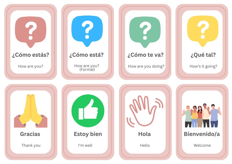 24 Spanish Greeting Flashcards | Printable Spanish Flashcards | Learn ...