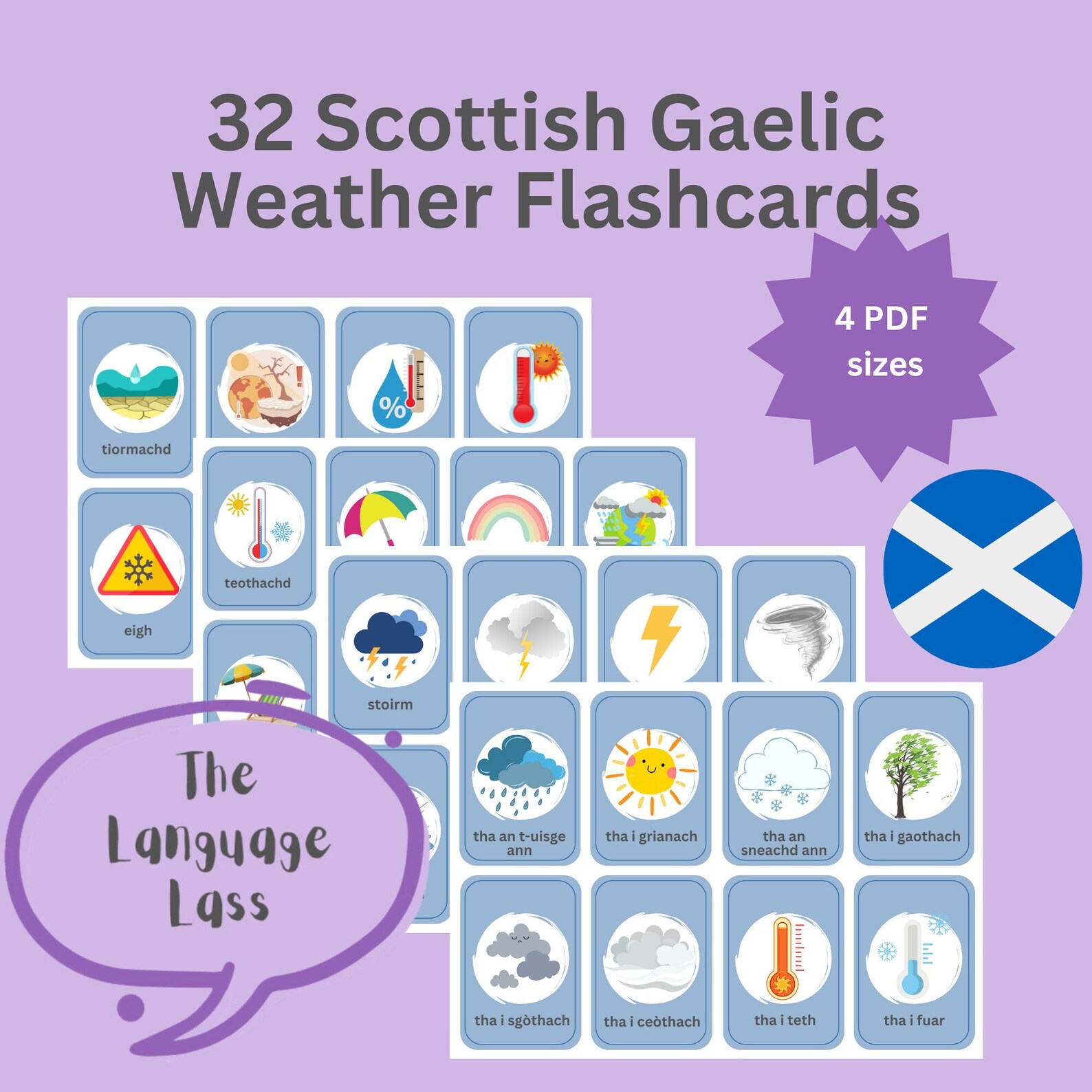32 Scottish Gaelic Weather Flashcards: Learn Gàidhlig (PDF) - Etsy