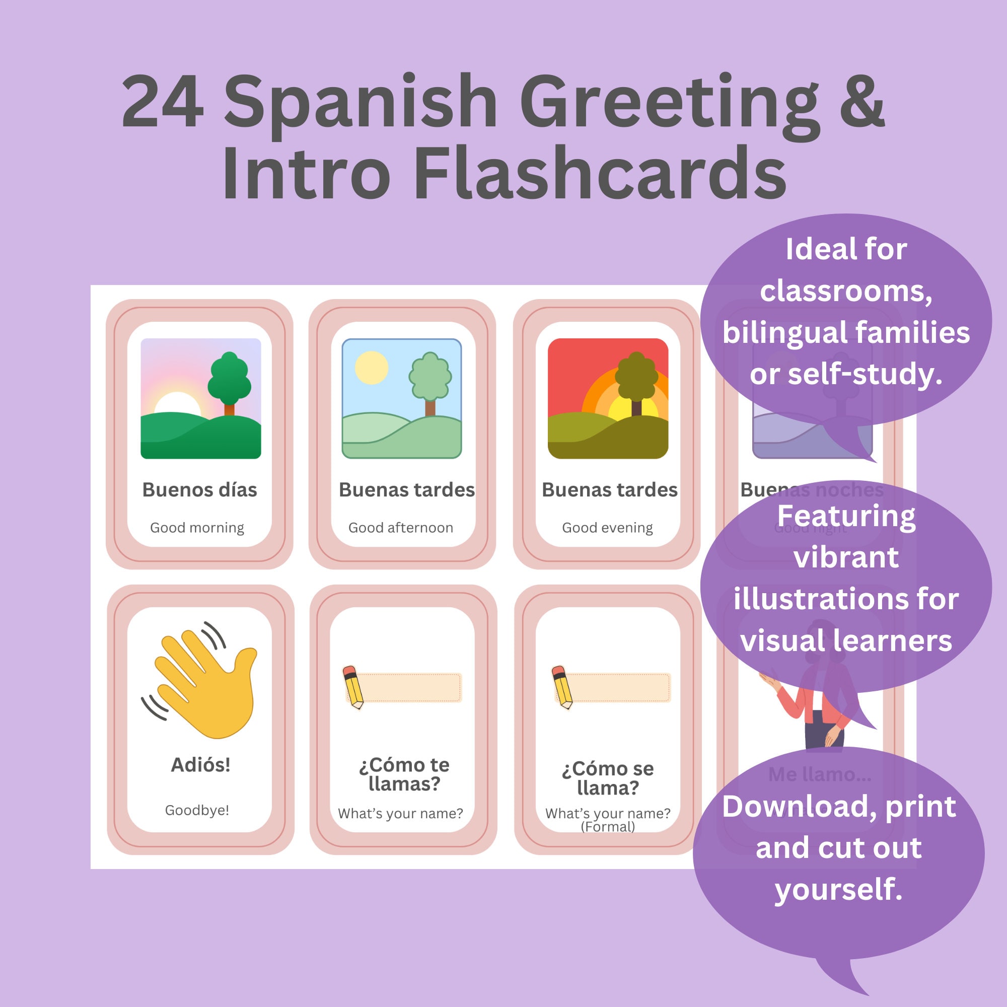 24 Spanish Greeting Flashcards | Printable Spanish Flashcards | Learn ...