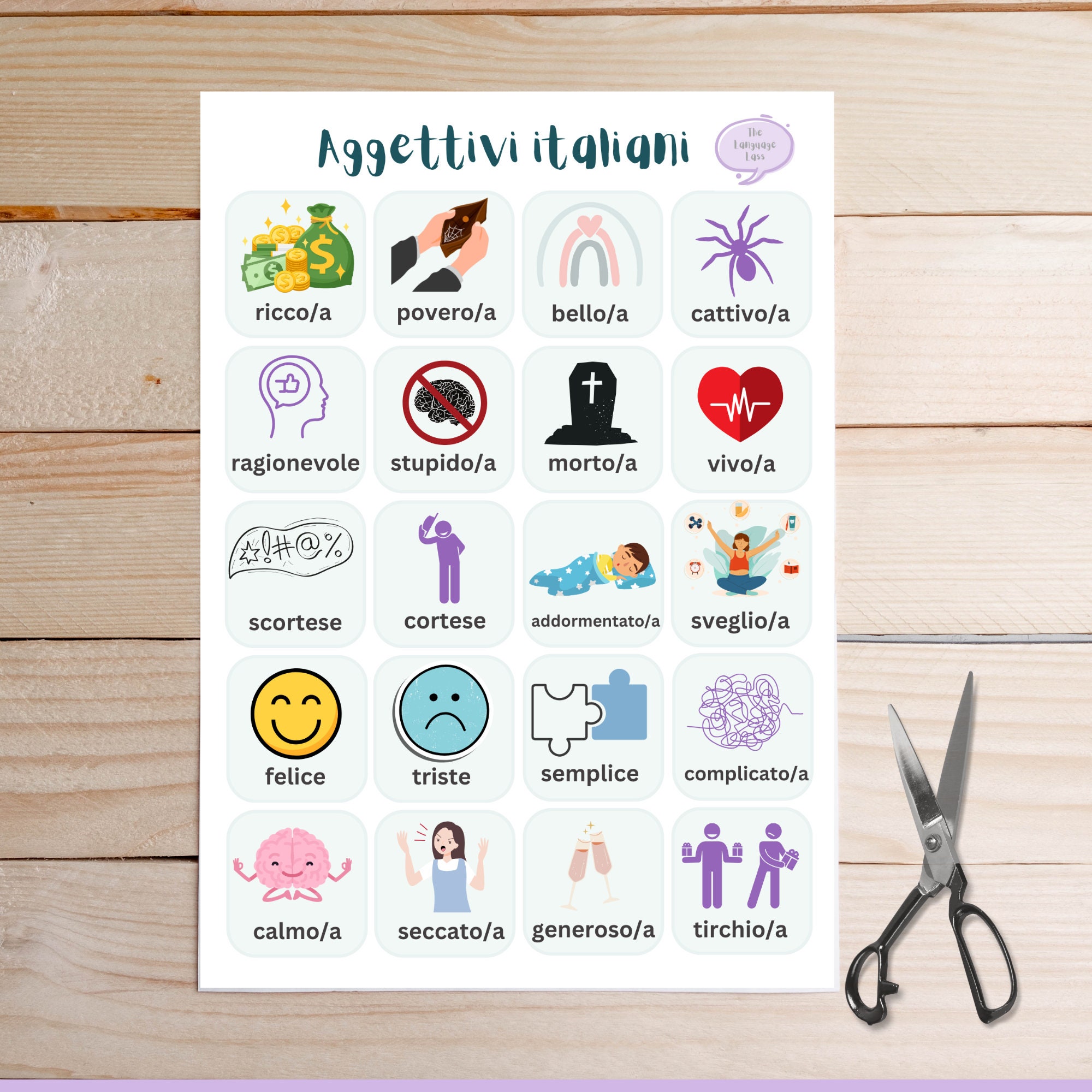100 Italian Adjectives Italian Vocabulary Italian Flashcards - Etsy