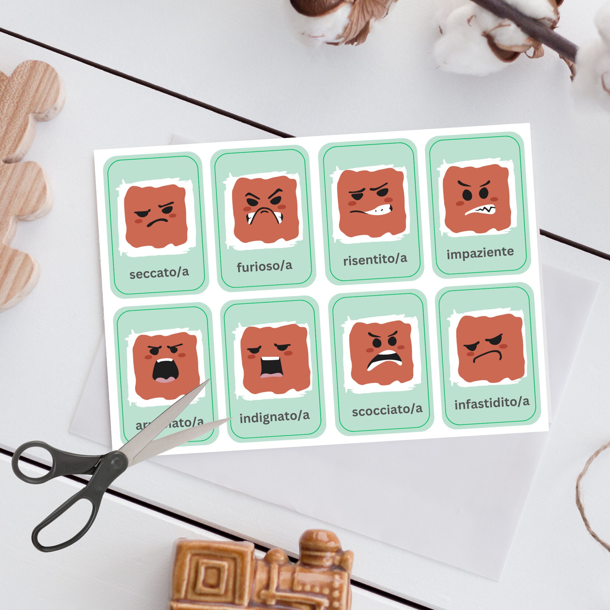 40 Italian Emotions Flashcards | Italian Flashcards | Learn Italian - Etsy