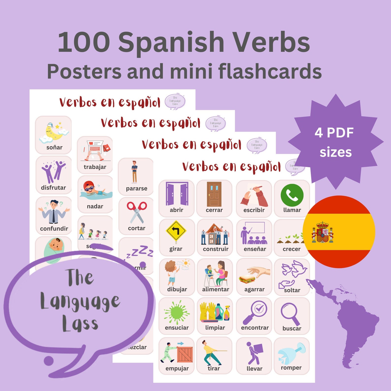 100 Spanish Verbs Flashcards | Printable Spanish Vocabulary | Learn ...