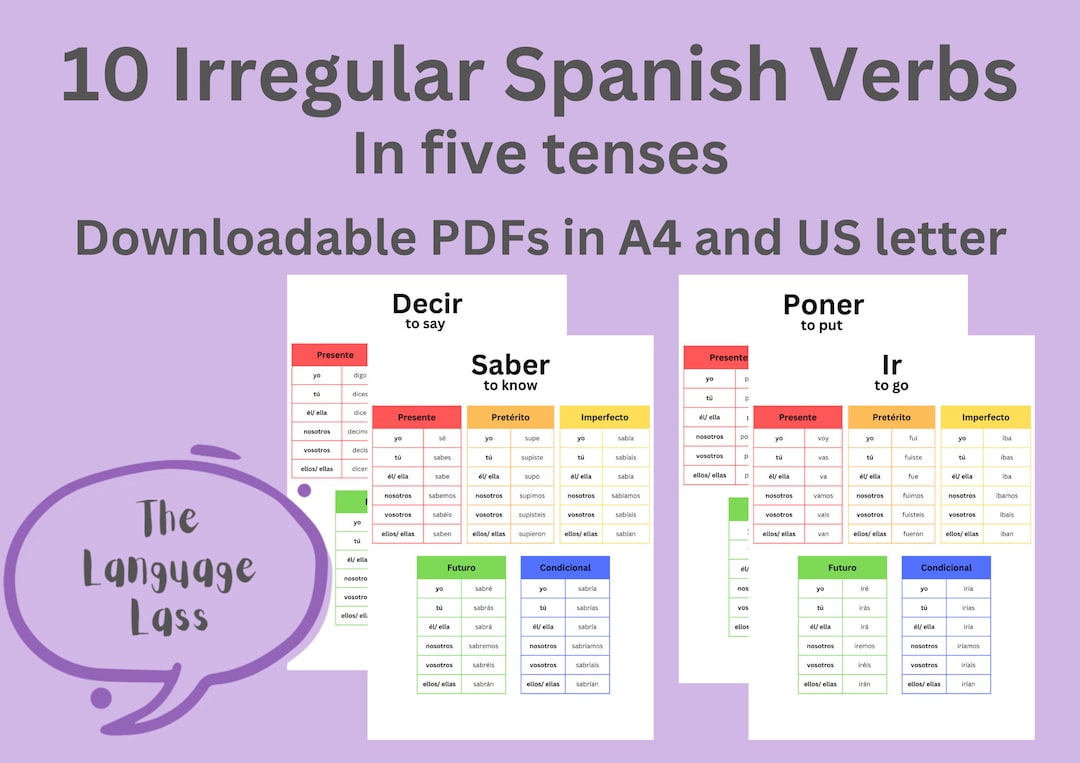 Spanish Top 10 Irregular Verbs Conjugation Table | Spanish Irregular ...
