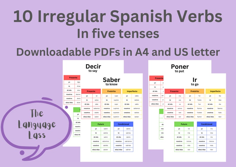 Spanish Top 10 Irregular Verbs Conjugation Table | Spanish Irregular ...
