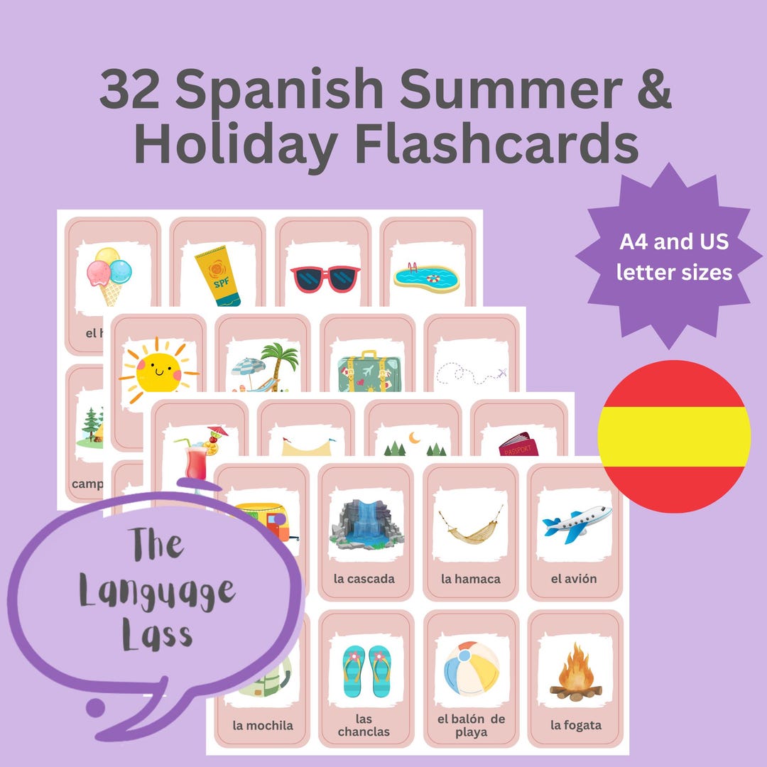 32 Spanish Summer and Holiday Flashcards | Learn Spanish Flashcards ...