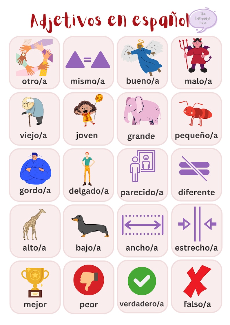 100 Spanish Adjectives Flashcards: Vocabulary Learning (PDF Download ...