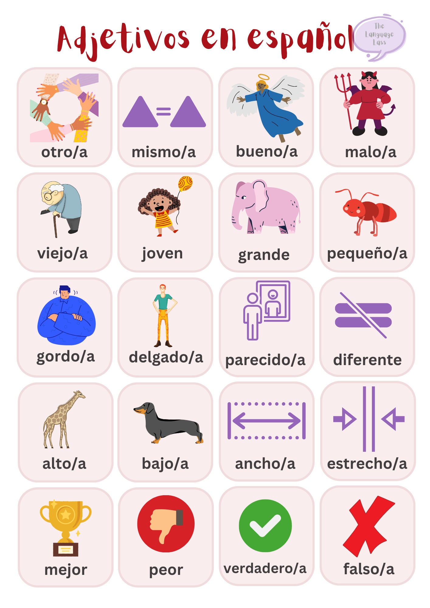 100 Spanish Adjectives Flashcards: Vocabulary Learning (PDF Download ...
