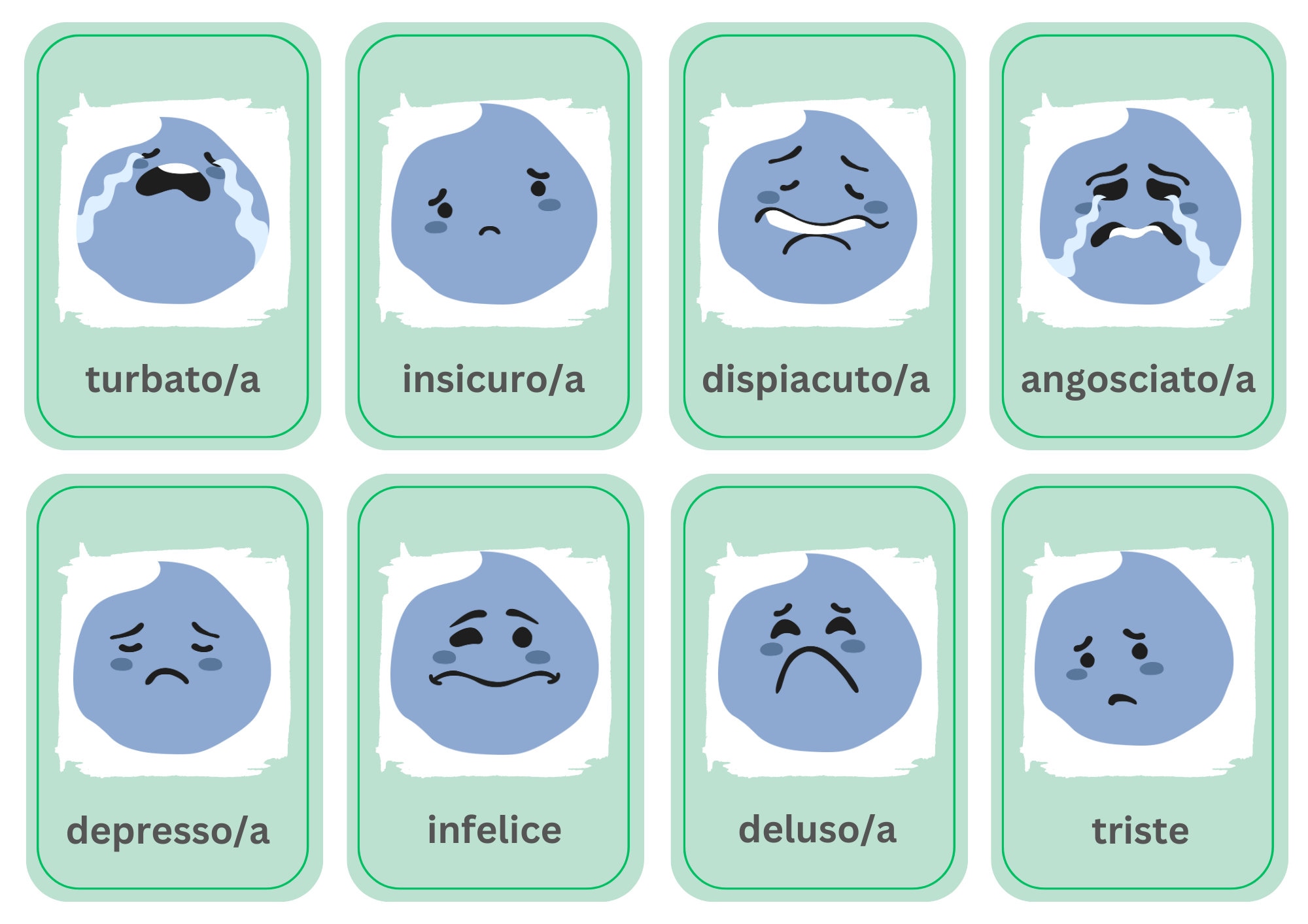 40 Italian Emotions Flashcards | Italian Flashcards | Learn Italian - Etsy