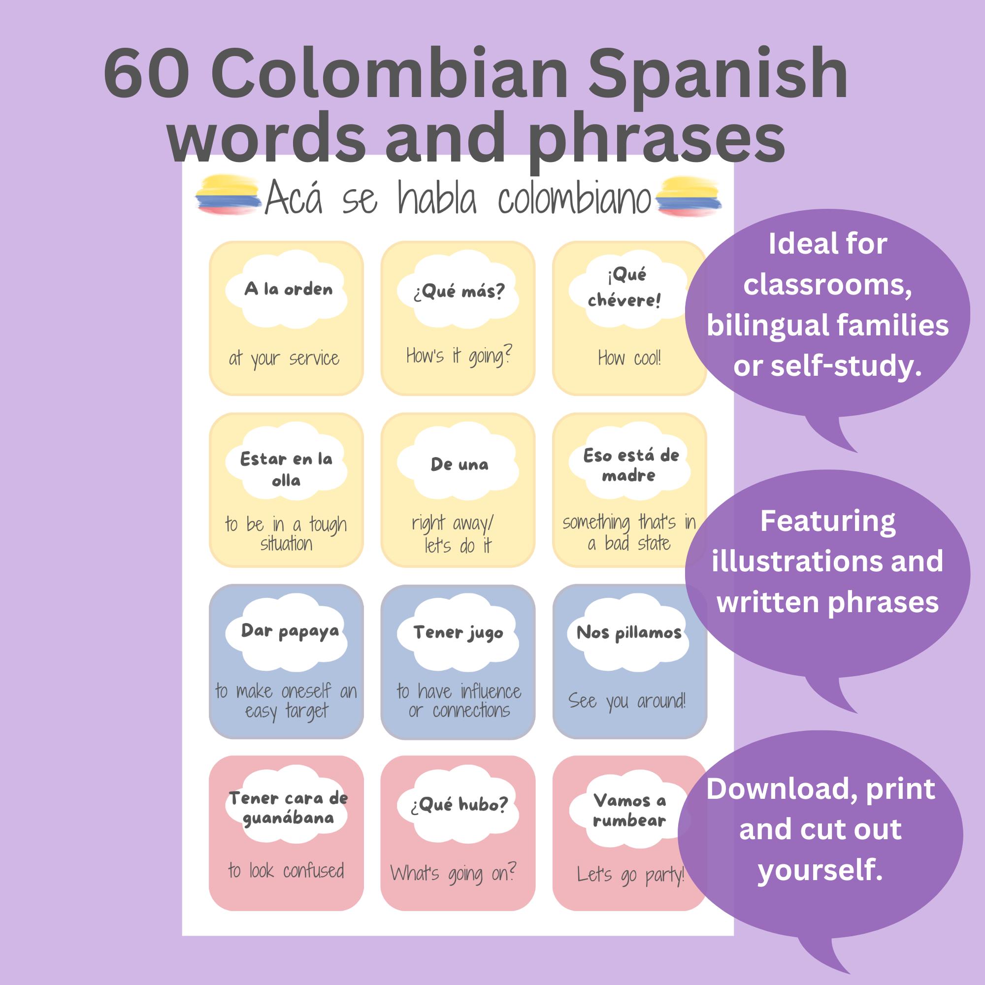 60 Colombian Spanish Words & Phrases Colombian Spanish Vocabulary ...