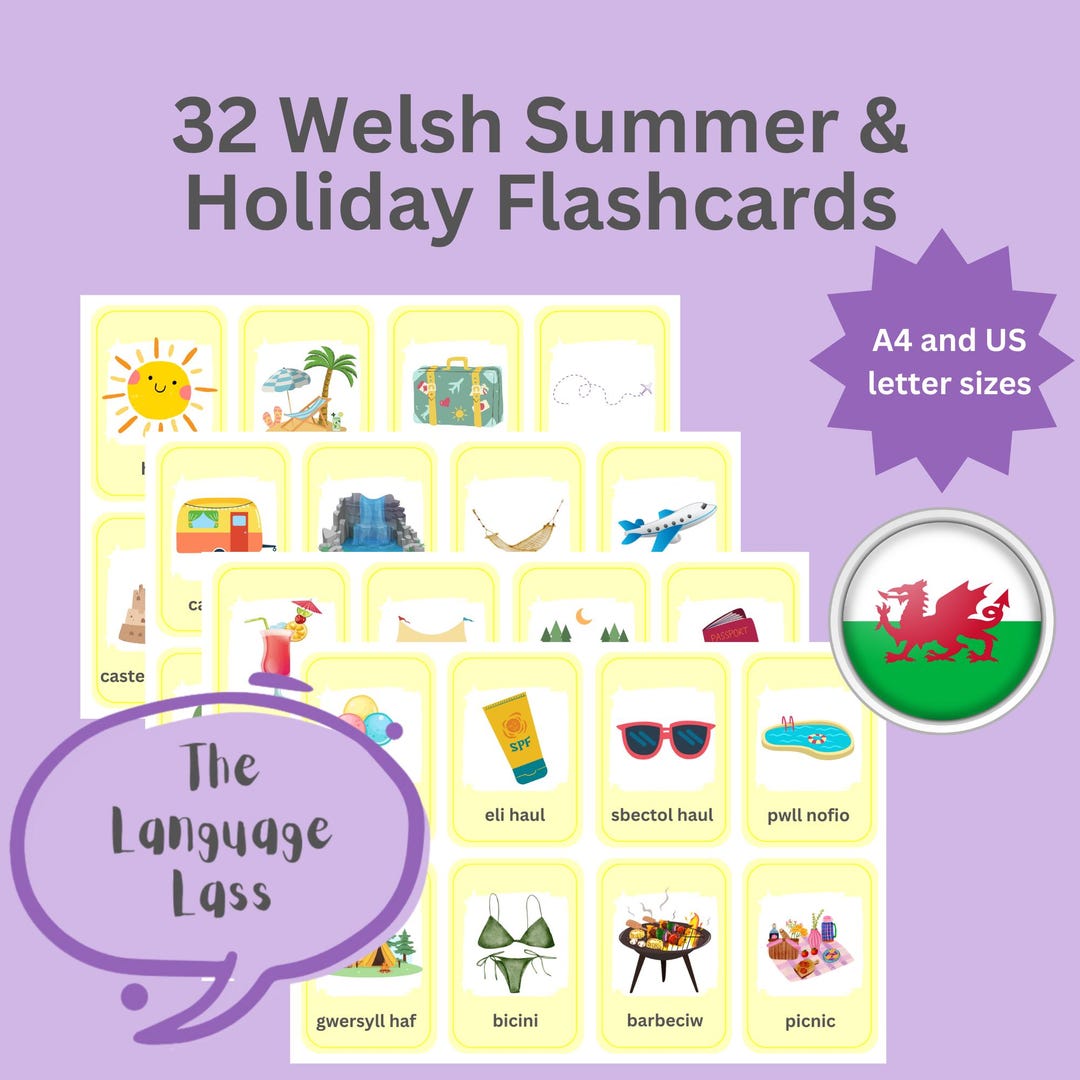 32 Welsh Summer and Holiday Flashcards | Welsh Flashcards | Dysgu ...