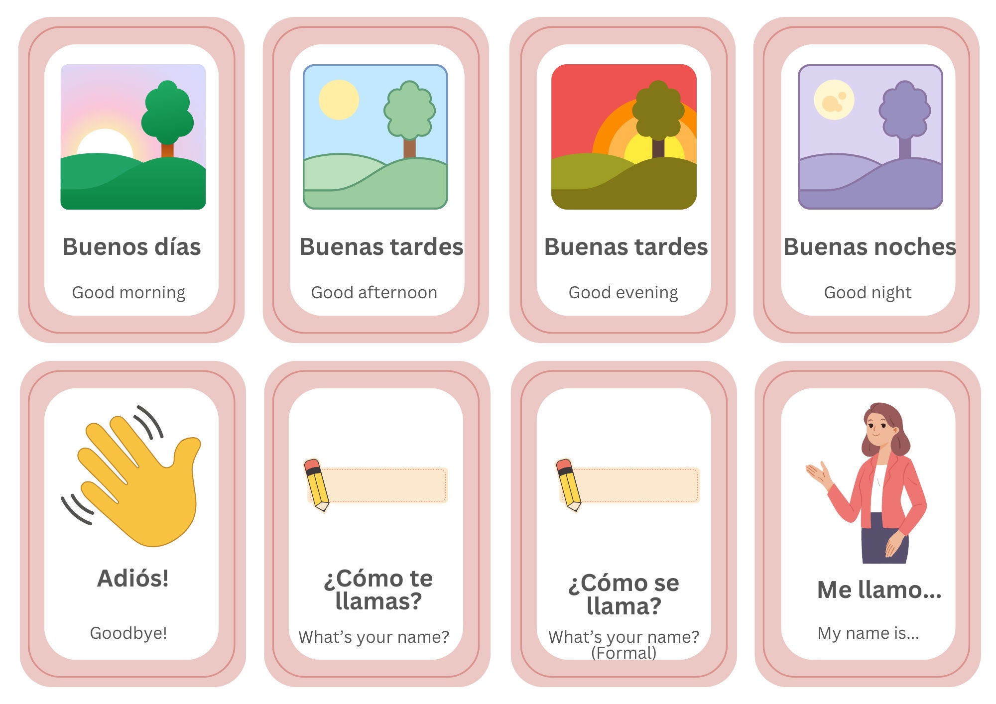 24 Spanish Greeting Flashcards | Printable Spanish Flashcards | Learn ...