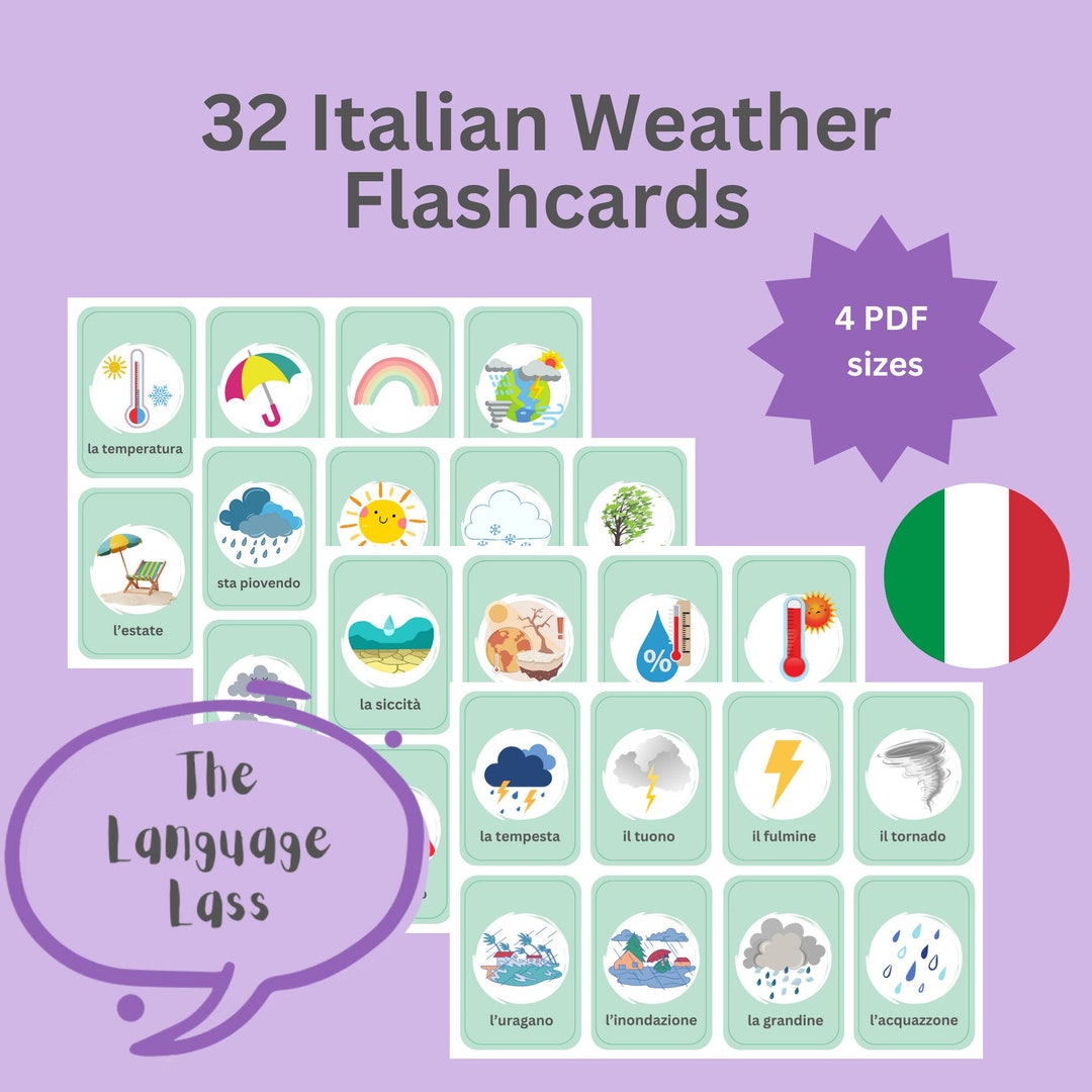 32 Italian Weather Flashcards | Italian Flashcards | Italian Vocabulary ...