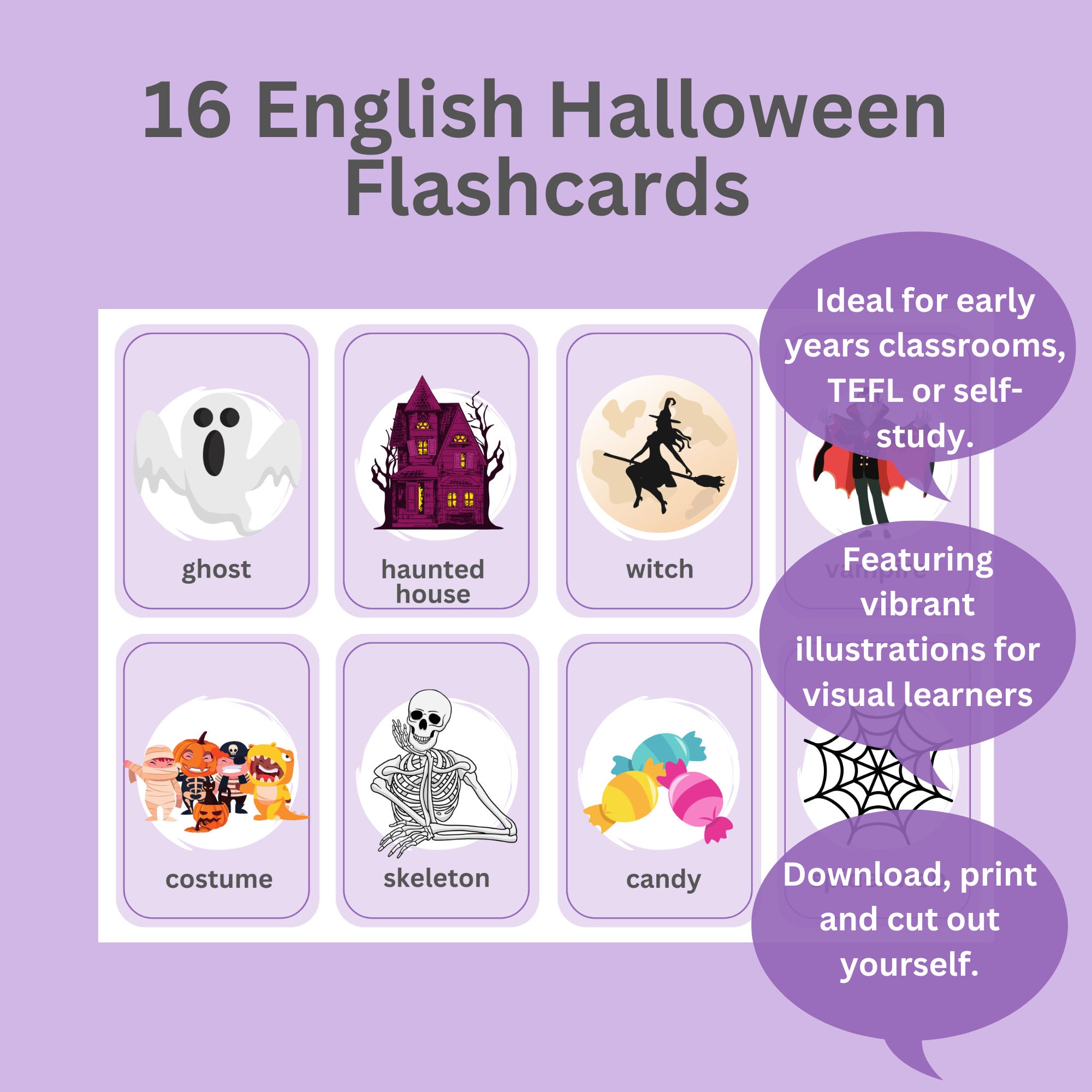 16 English Halloween Flashcards Halloween Flashcards Halloween Lesson ...
