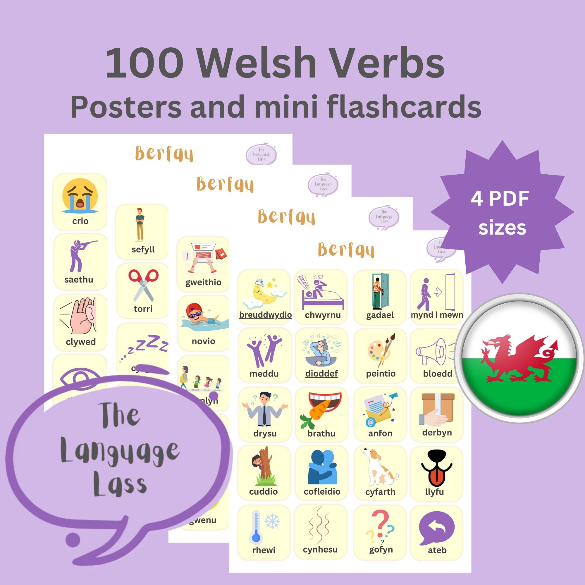 100 Welsh Verbs Flashcards | Learn Welsh Vocabulary | Printable Welsh ...