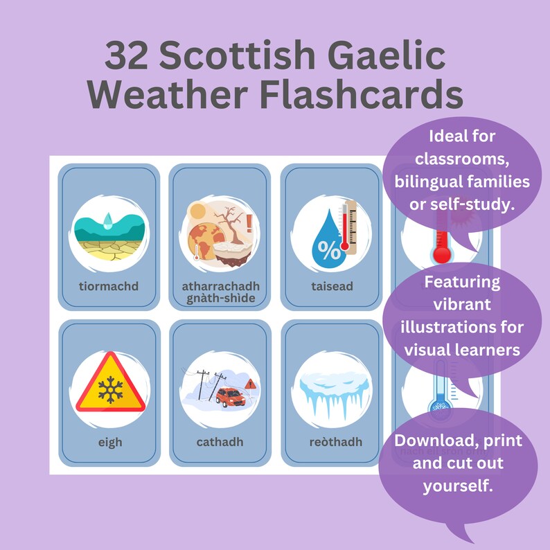 32 Scottish Gaelic Weather Flashcards | Learn Gàidhlig | Printable ...