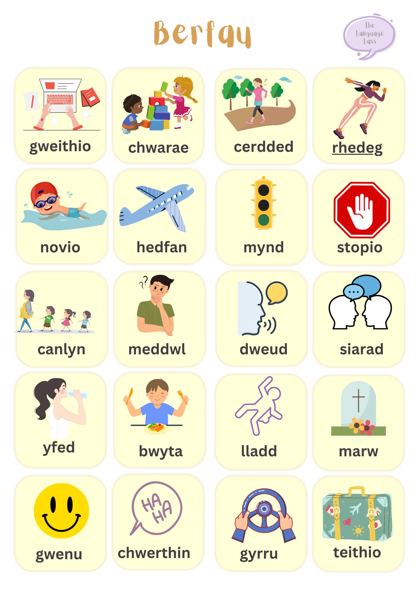 100 Welsh Verbs Flashcards | Learn Welsh Vocabulary | Printable Welsh ...