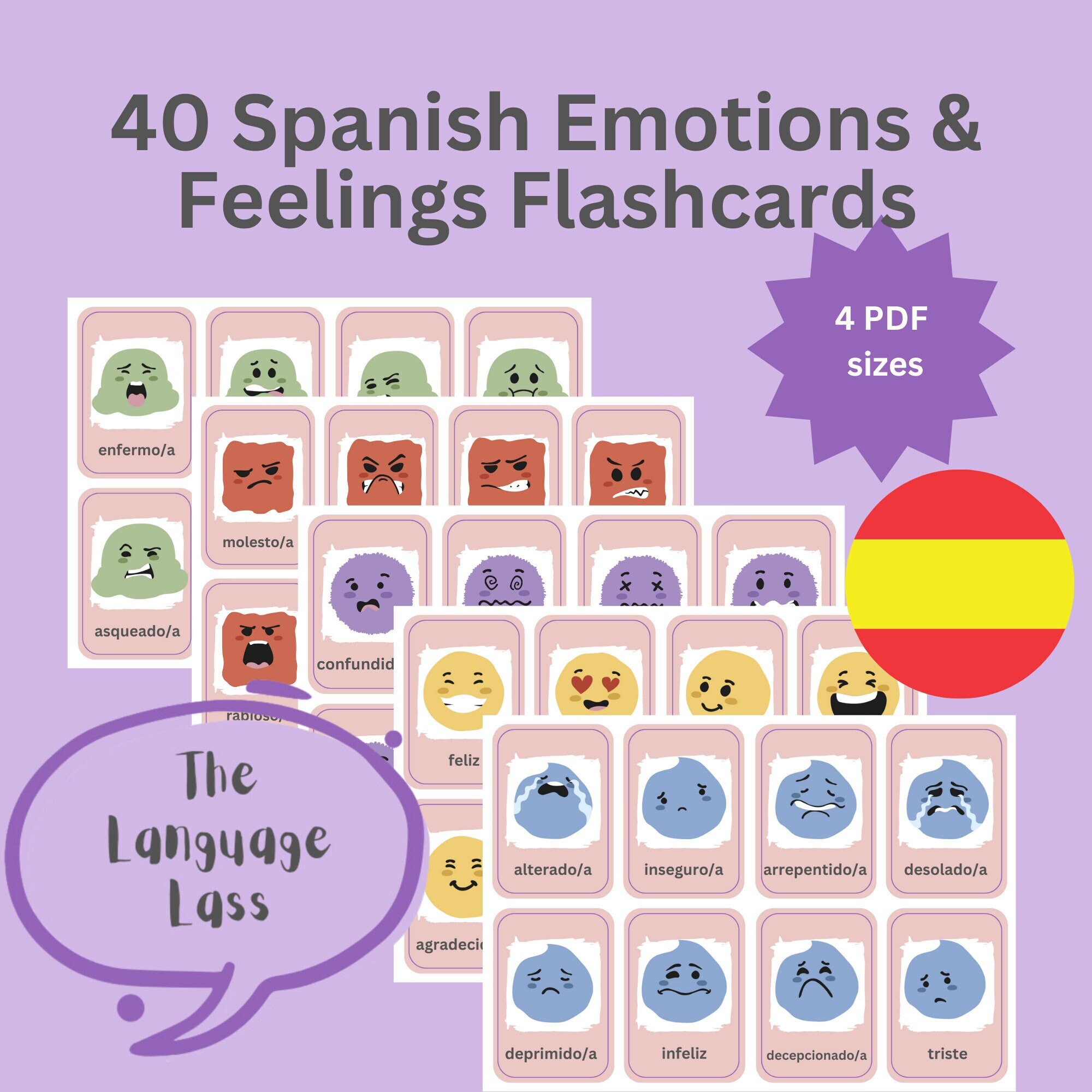 40 Spanish Emotions Flashcards Spanish Flashcards Learn Spanish - Etsy